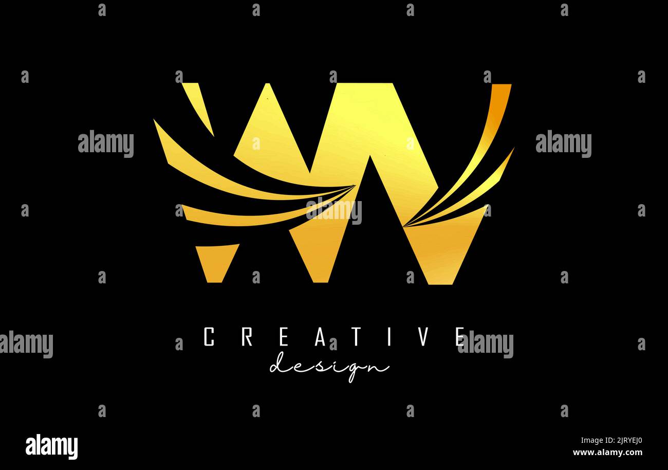 Creative golden letter WV w v logo with leading lines and road concept ...