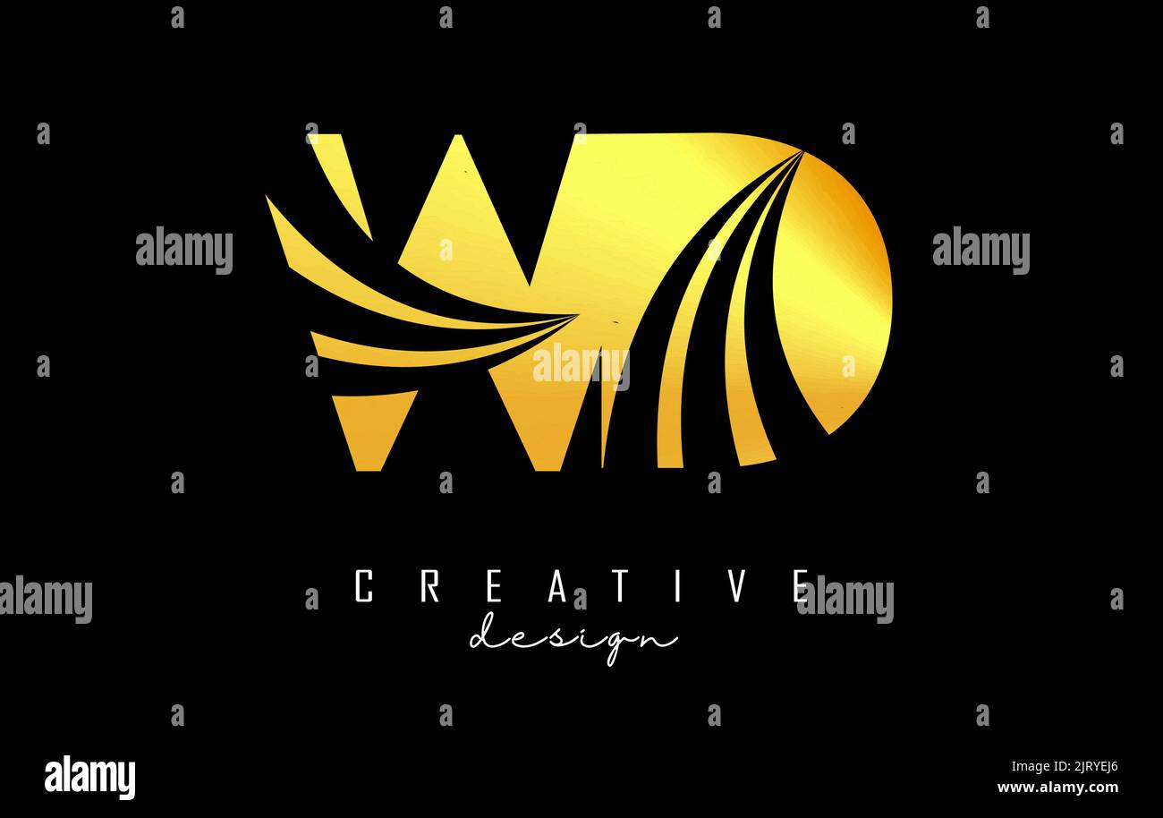 Creative golden letter WD w d logo with leading lines and road concept ...