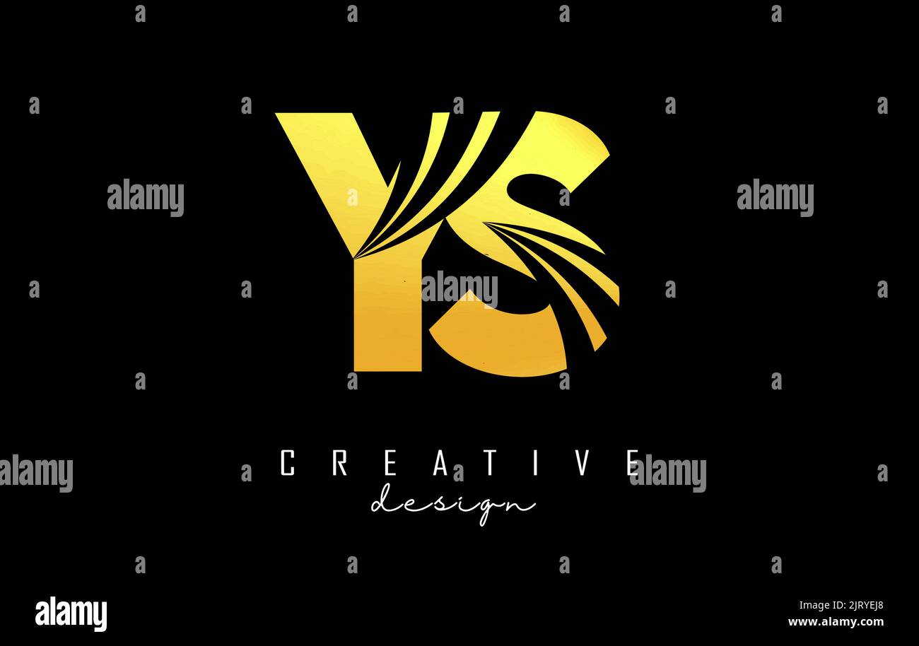 Creative golden letter YS y s logo with leading lines and road concept design. Letters with ...