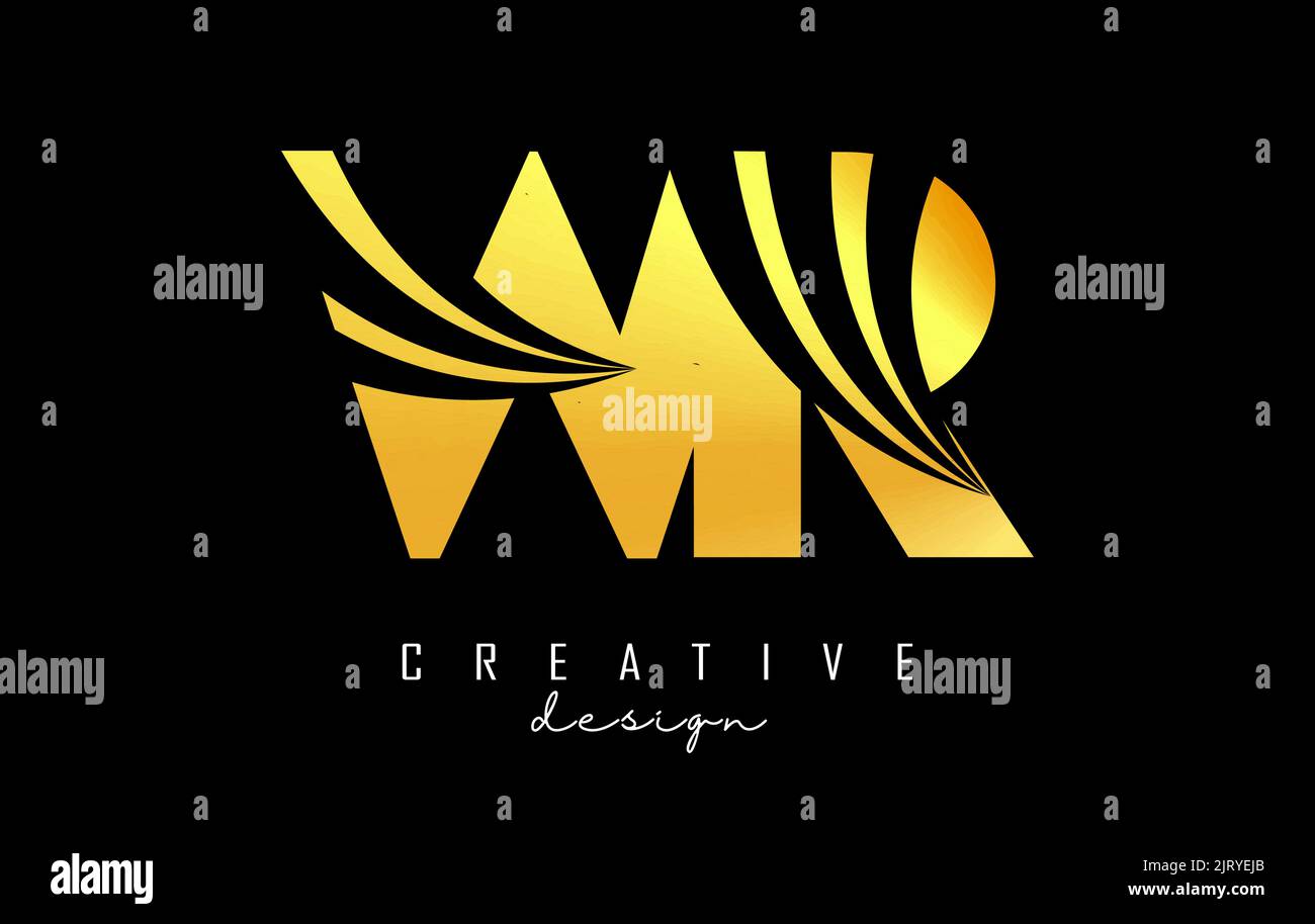 Creative golden letter WR w r logo with leading lines and road concept ...