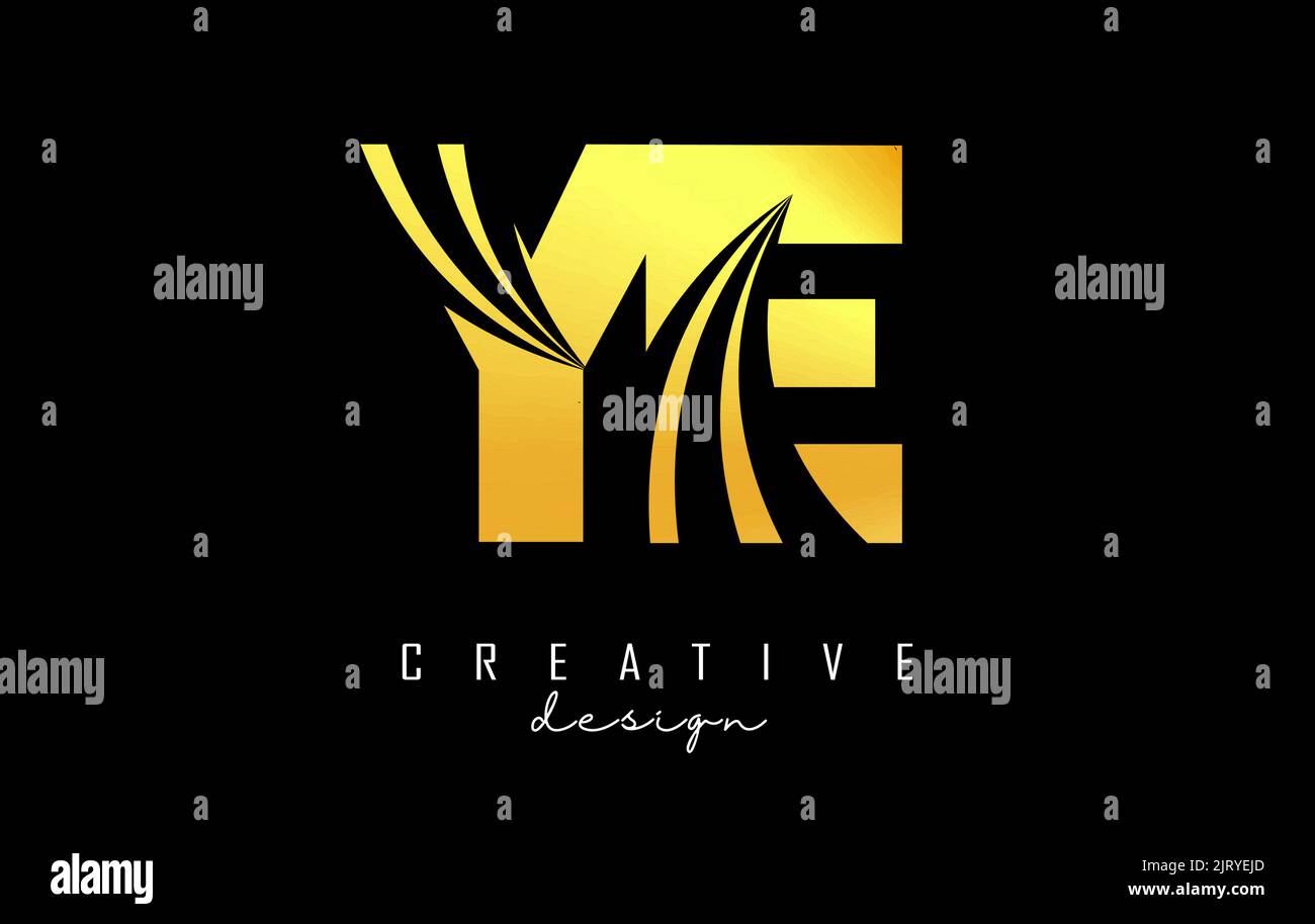 Creative golden letter YE y e logo with leading lines and road concept ...