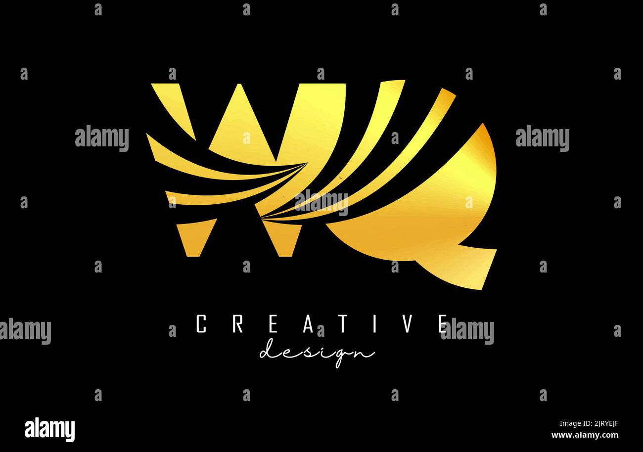 Creative golden letter WQ w q logo with leading lines and road concept ...
