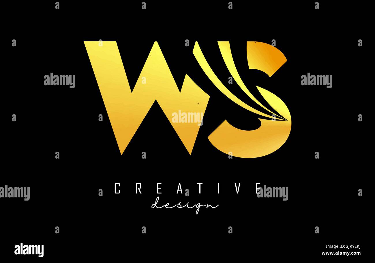 Creative golden letter WS w s logo with leading lines and road concept design. Letters with ...