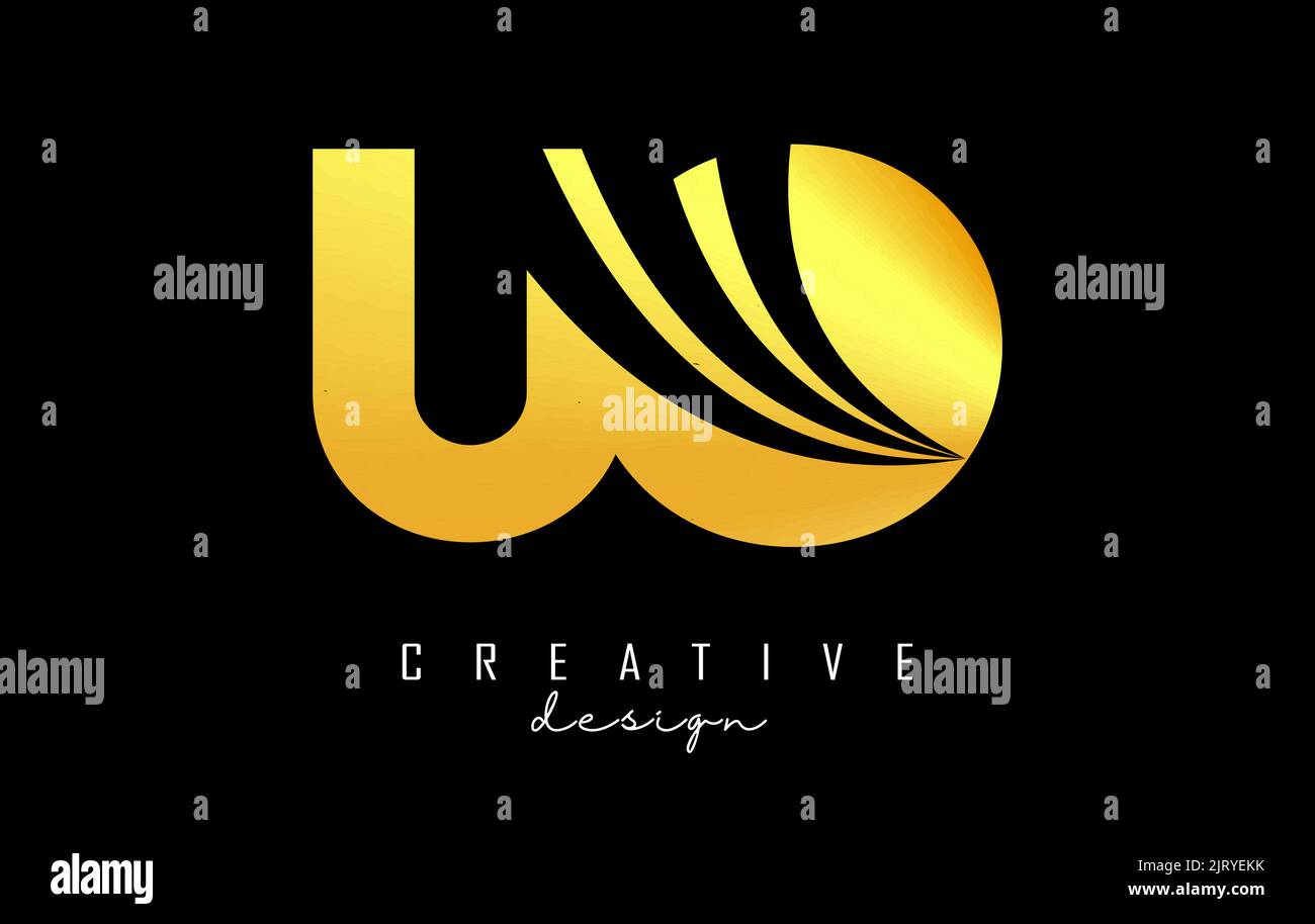 Creative golden letter UO u o logo with leading lines and road concept ...