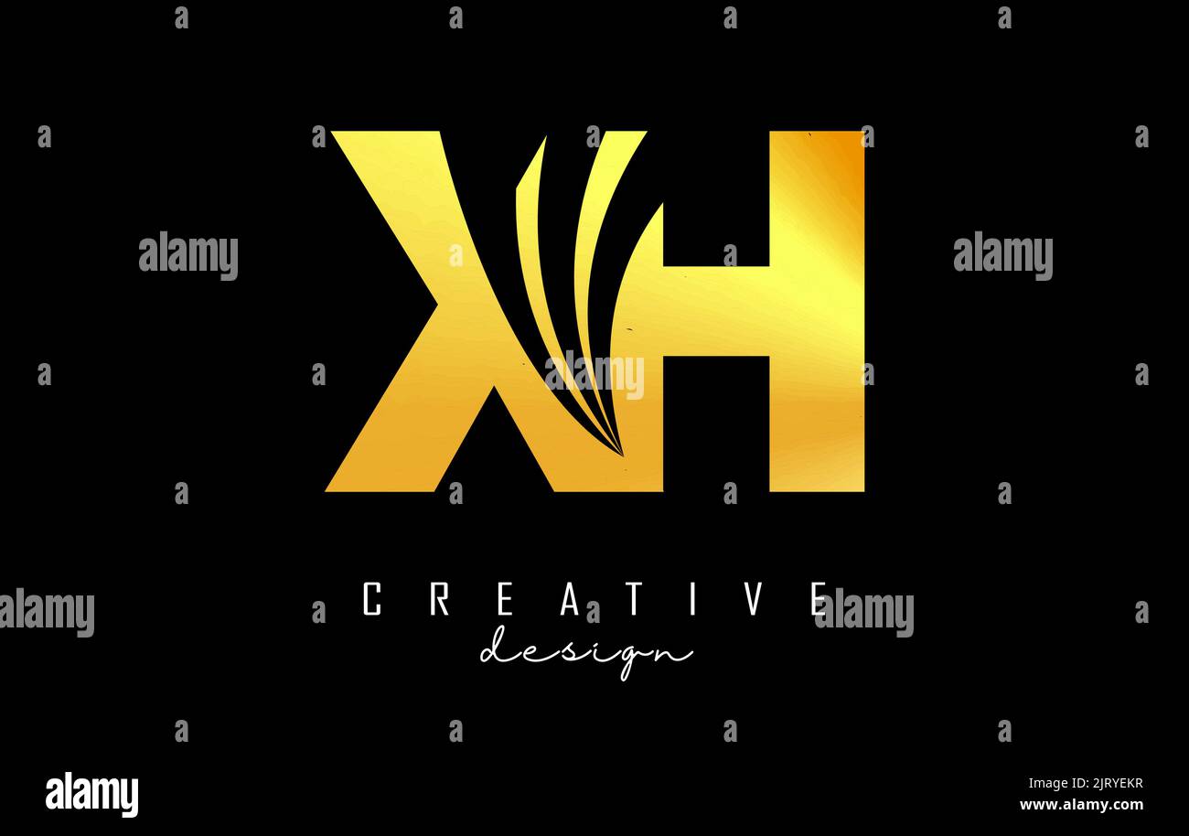 Creative blue letter XH x h logo with leading lines and road concept ...