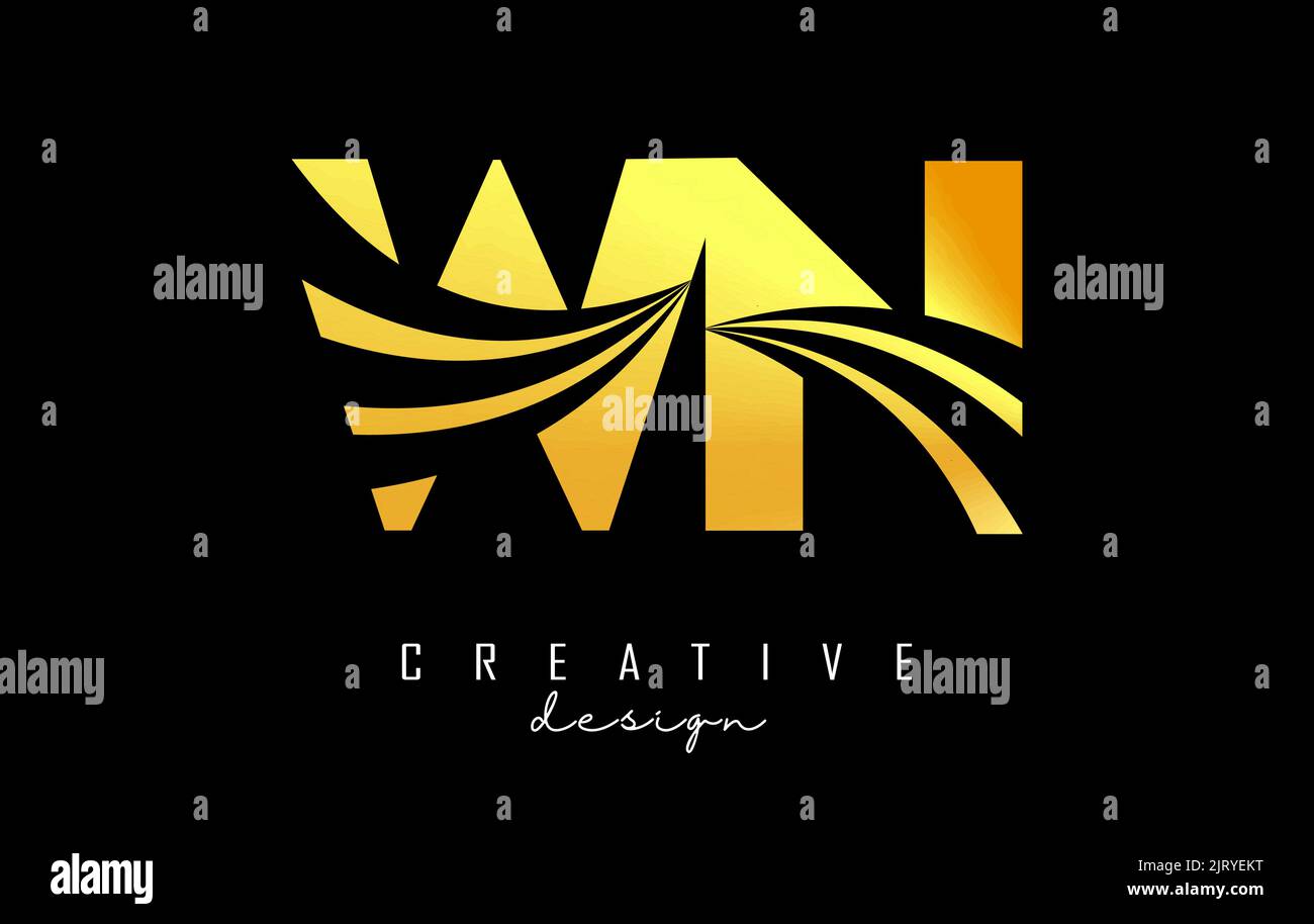 Creative golden letter WN w n logo with leading lines and road concept ...