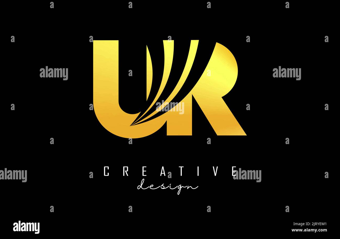 Creative golden letter UR u r logo with leading lines and road concept ...