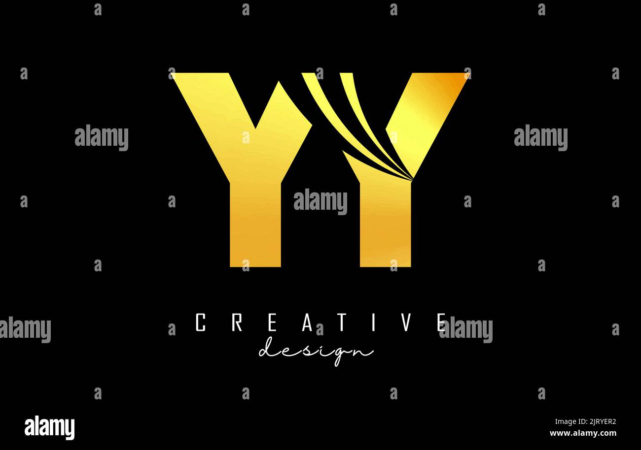 Creative golden letter YY y logo with leading lines and road concept ...