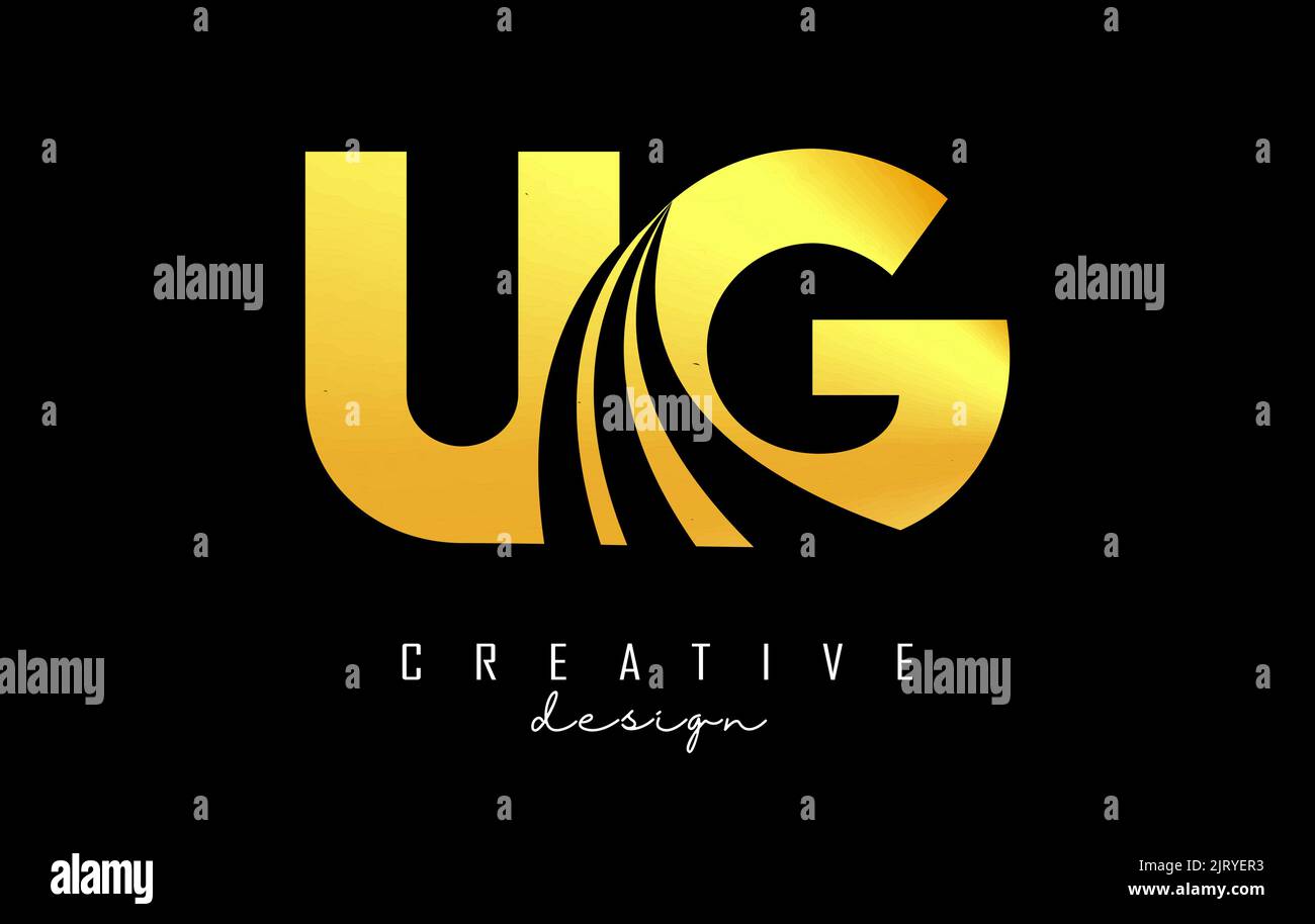 Creative golden letter UG u G logo with leading lines and road concept ...