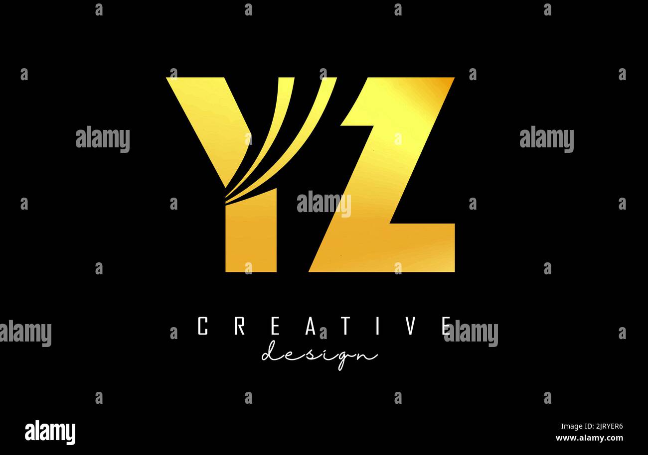 Creative golden letter YZ y z logo with leading lines and road concept ...