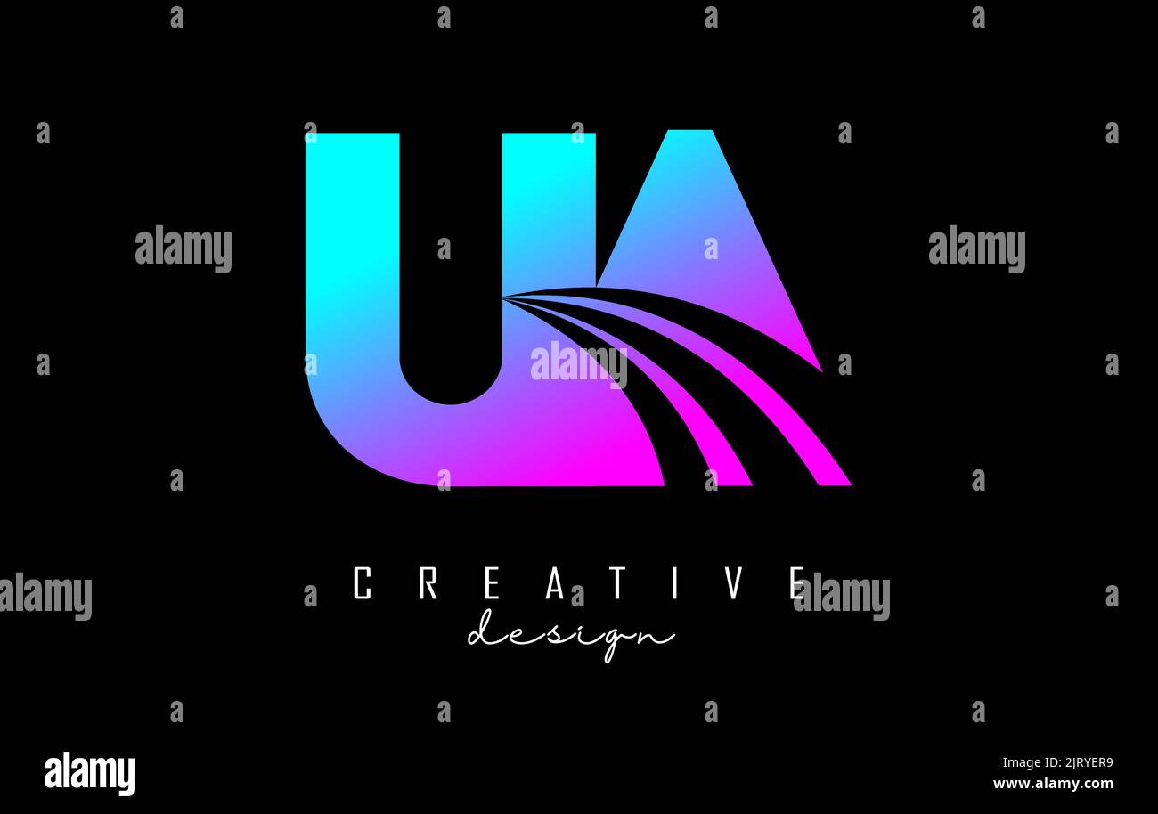 Creative colorful letter UA u a logo with leading lines and road ...