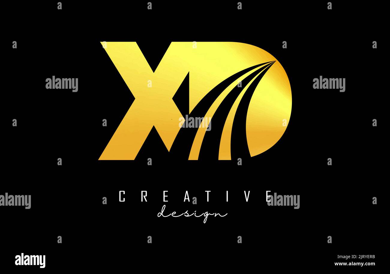 Creative gold letter XD x d logo with leading lines and road concept ...