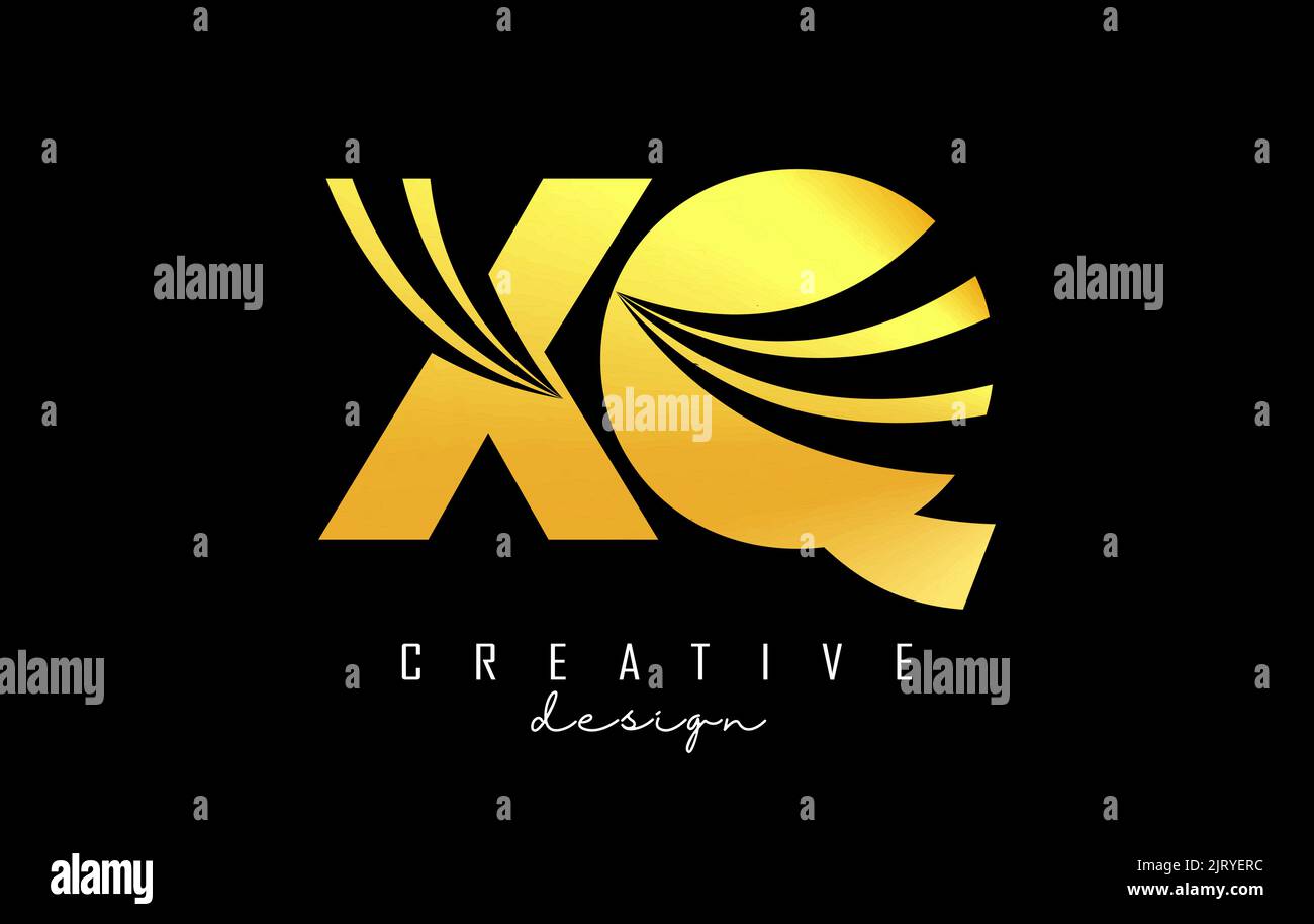 Creative gold letter XQ x q logo with leading lines and road concept ...