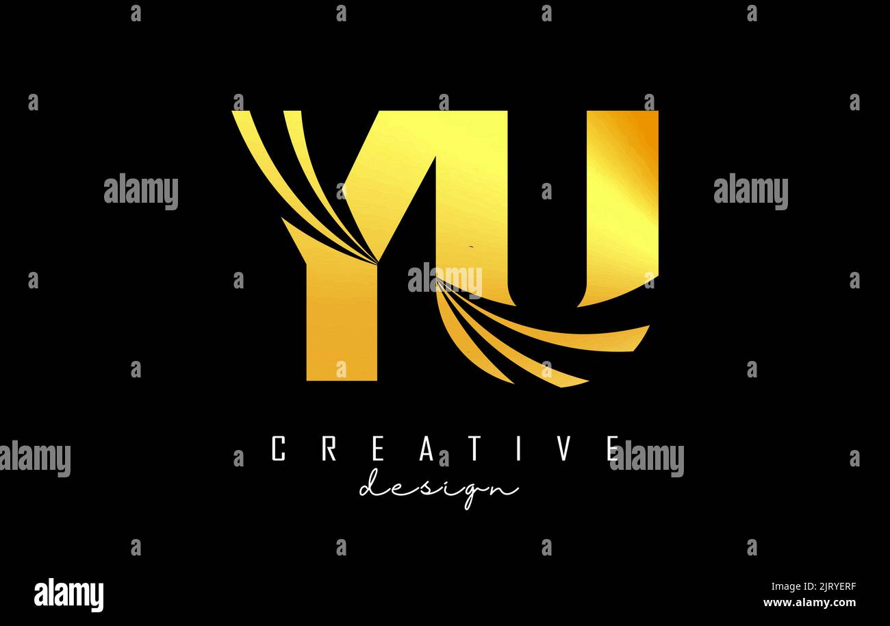 Creative golden letter YU y u logo with leading lines and road concept ...