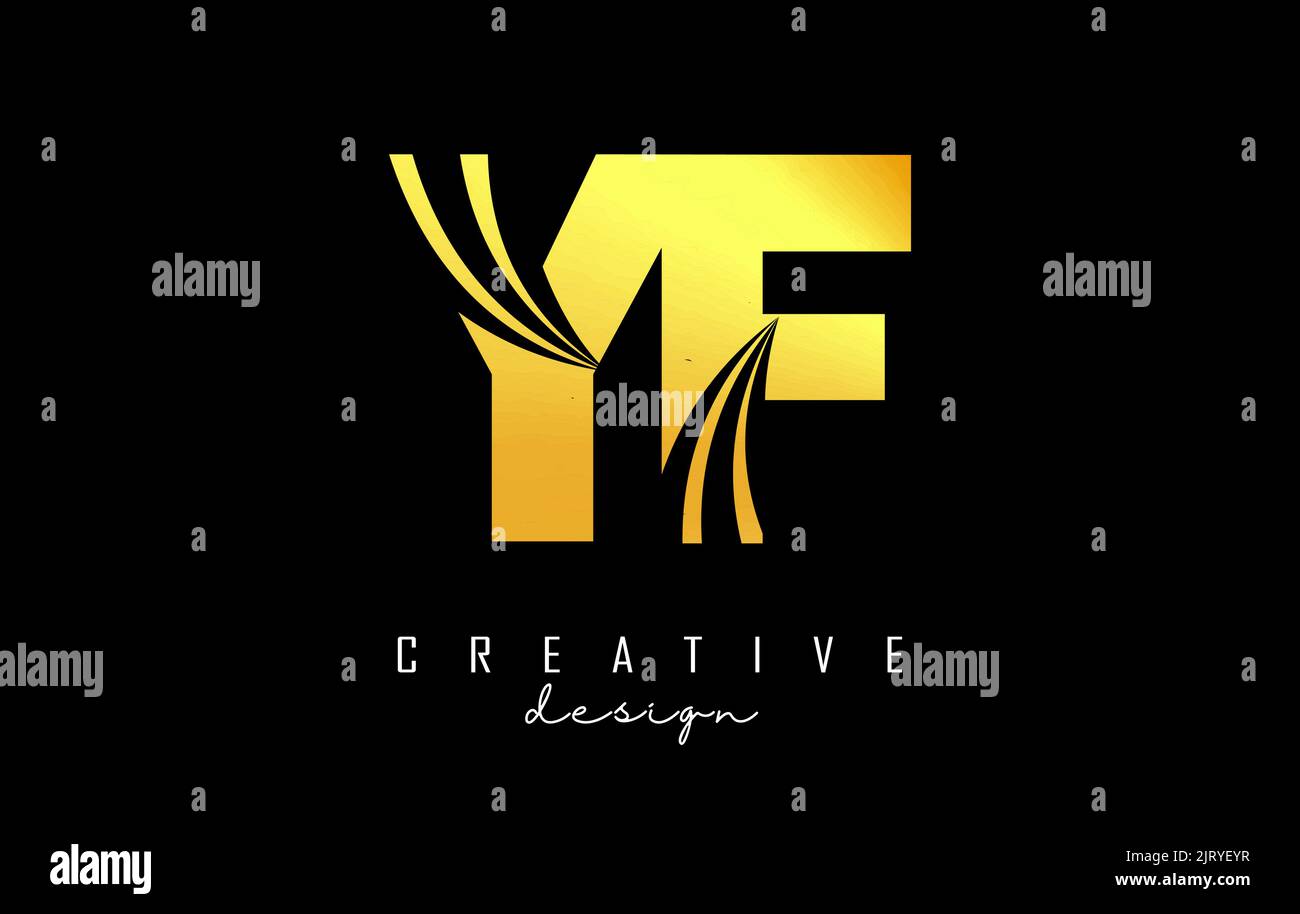 Creative golden letter YF y f logo with leading lines and road concept ...