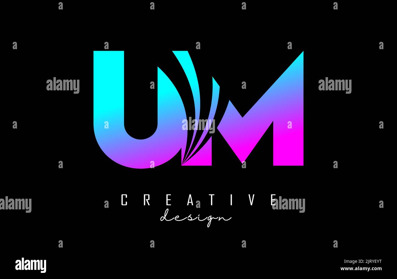 Creative colorful letter UM u m logo with leading lines and road ...