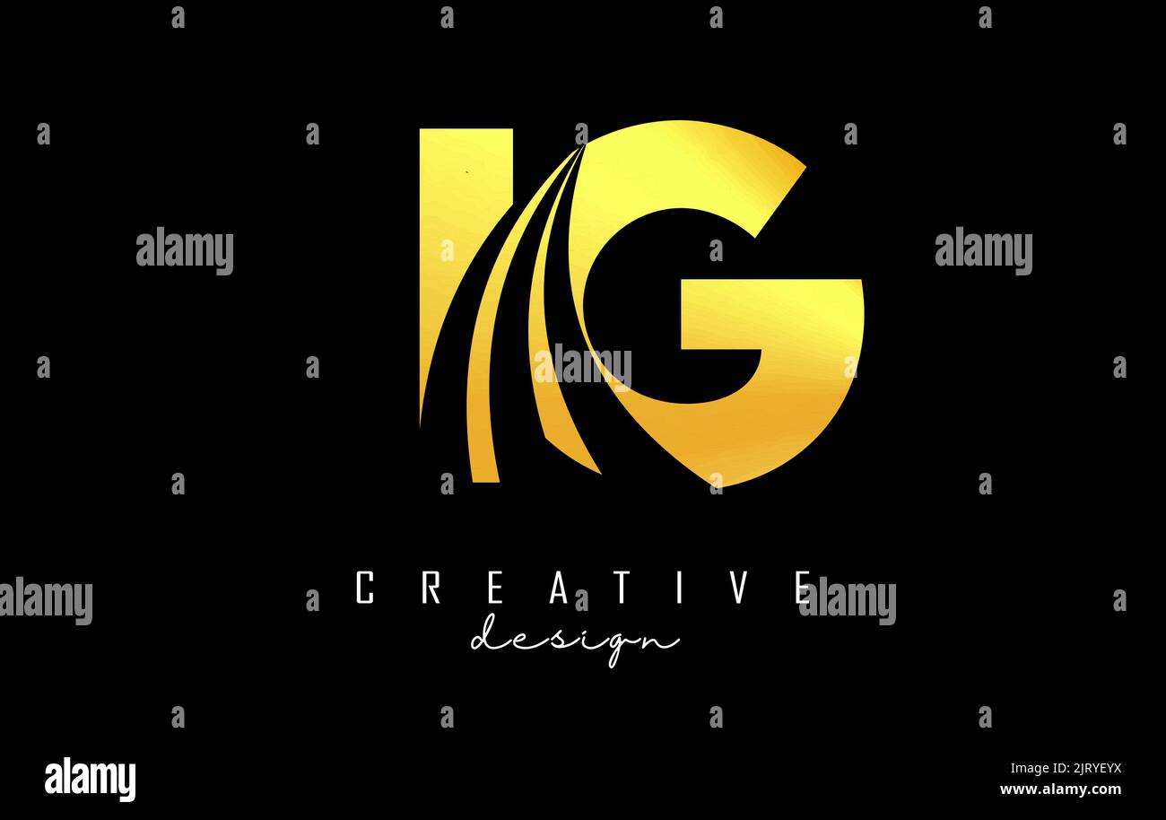Creative golden letter IG i g logo with leading lines and road concept ...