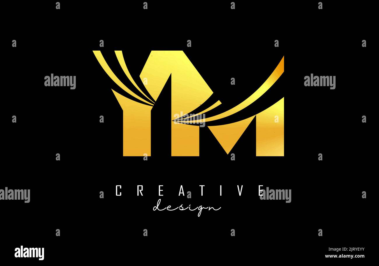 Creative golden letter Ym y m logo with leading lines and road concept ...