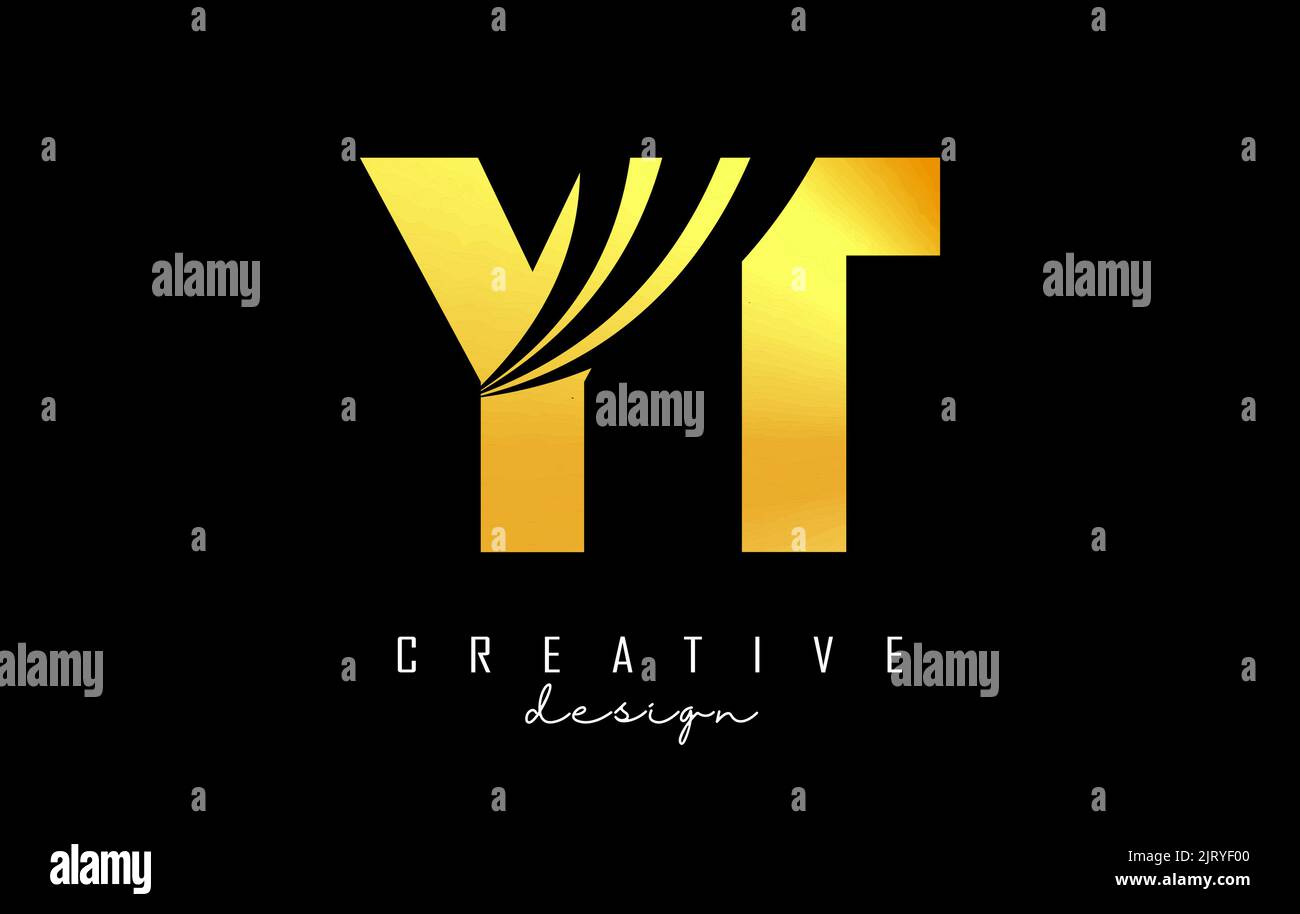 Creative golden letter YT y t logo with leading lines and road concept ...