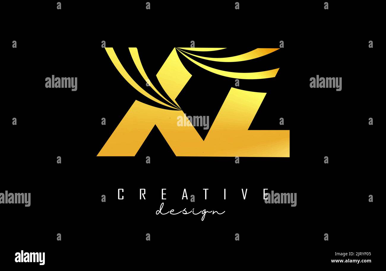 Creative gold letter XZ x z logo with leading lines and road concept ...