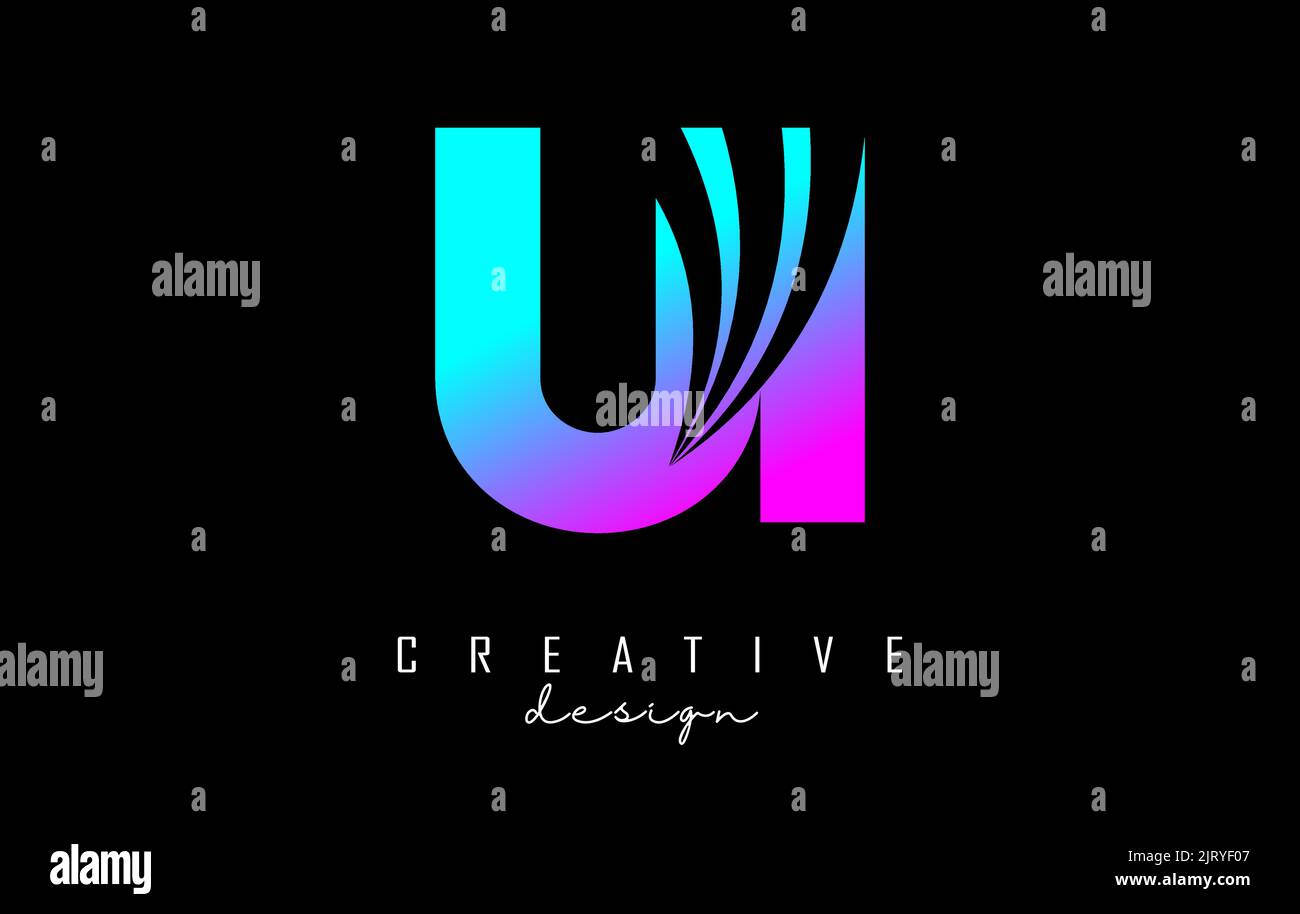 Creative colorful letter Ui u i logo with leading lines and road ...