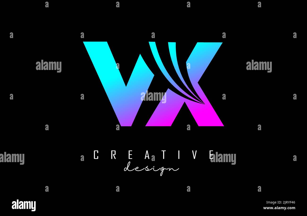 Creative colorful letter VX v x logo with leading lines and road ...