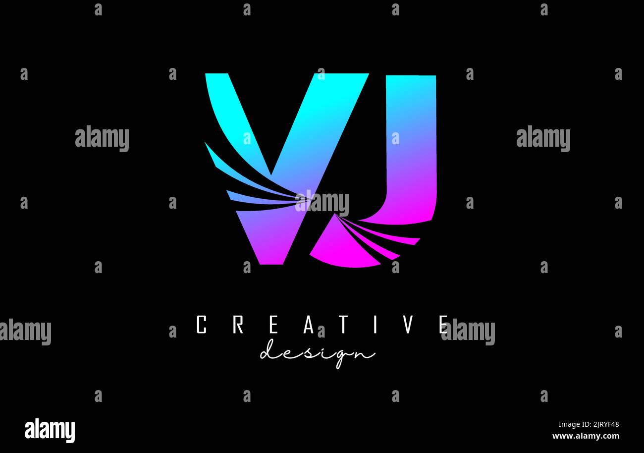 Creative colorful letter Vj v j logo with leading lines and road ...