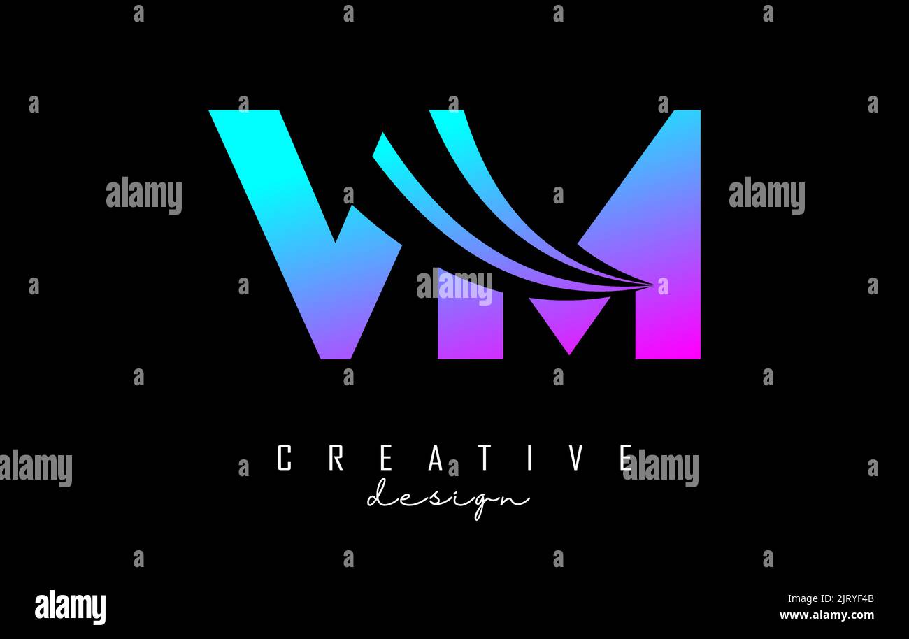 Creative colorful letter VM v m logo with leading lines and road ...