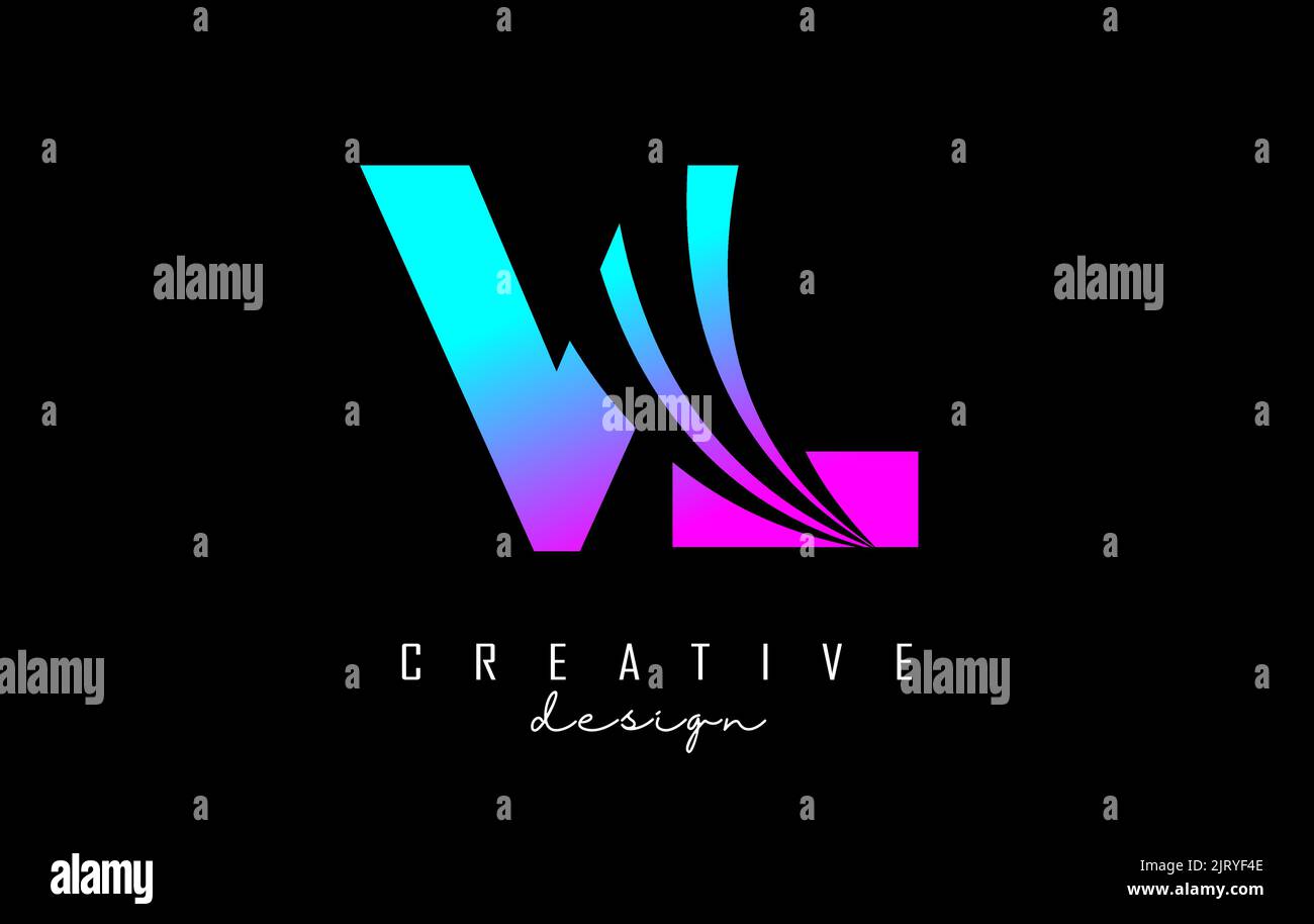 Creative colorful letter VL v l logo with leading lines and road ...