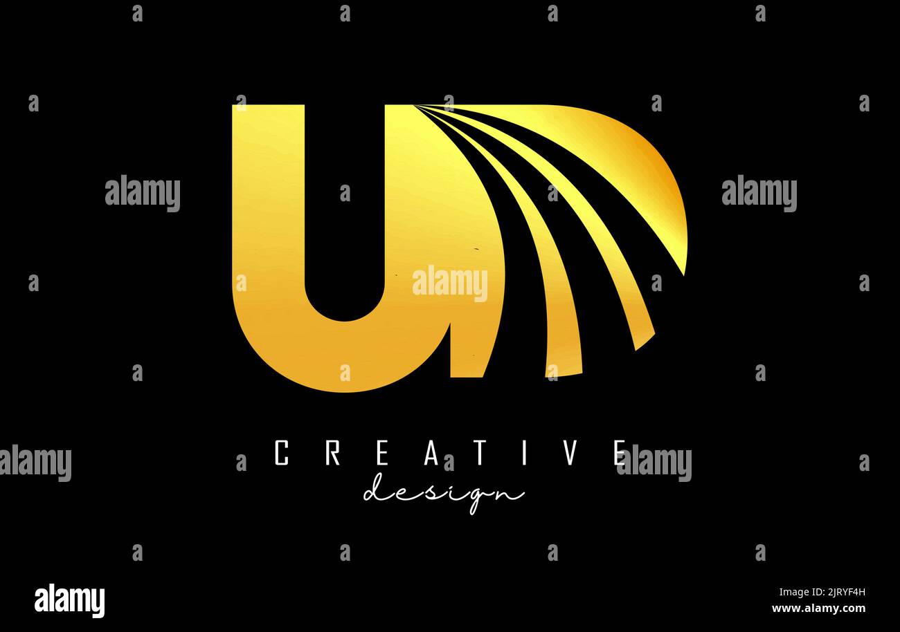 Creative golden letter UD u d logo with leading lines and road concept ...