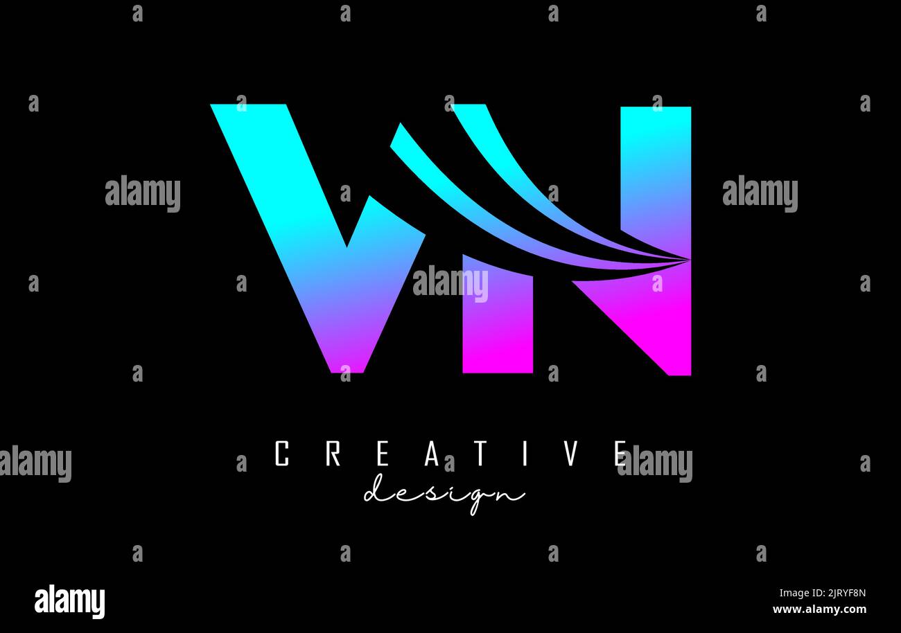 Creative colorful letter VN v n logo with leading lines and road ...