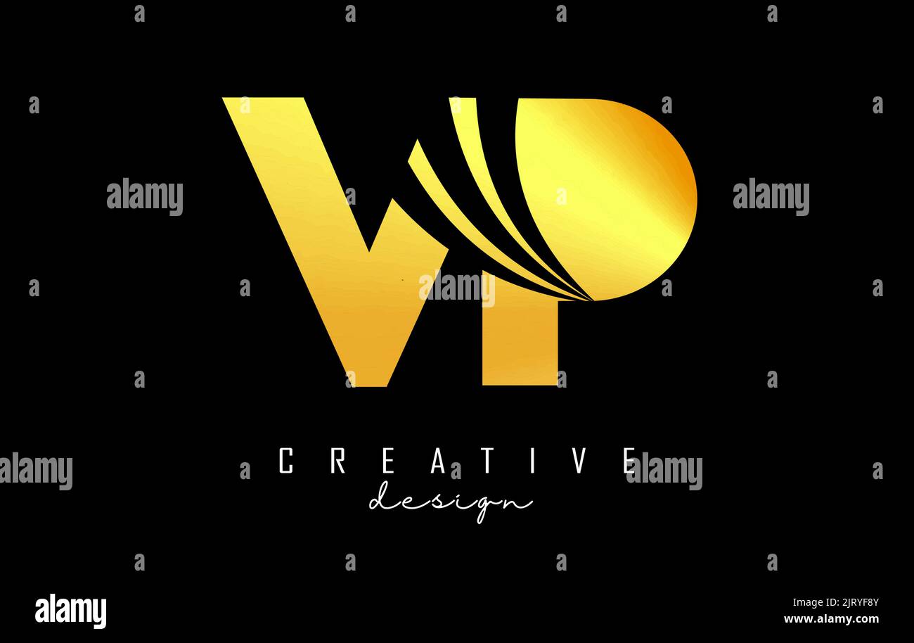 Creative golden letter VP v p logo with leading lines and road concept ...