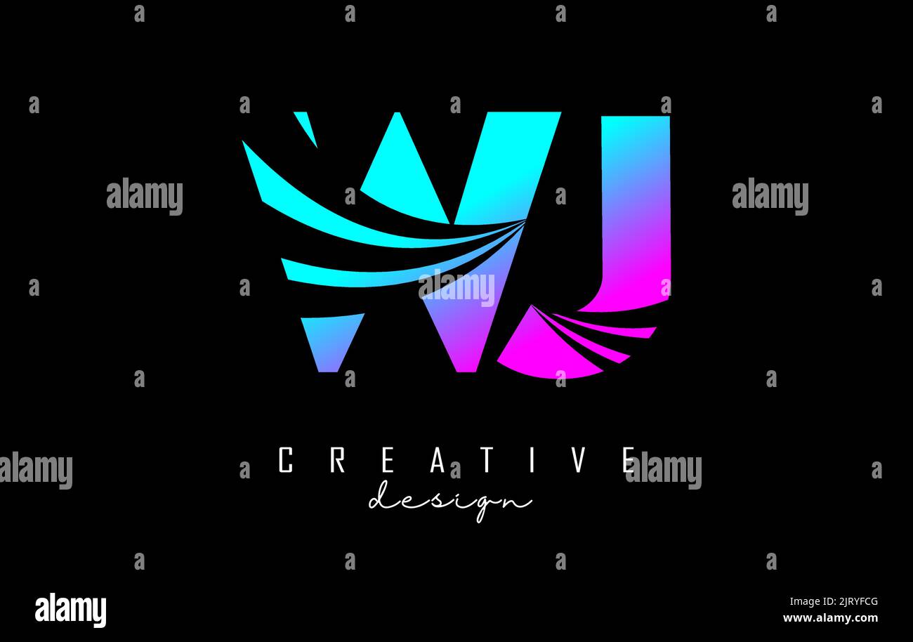 Creative colorful pink and blue letter Wj w j logo with leading lines ...