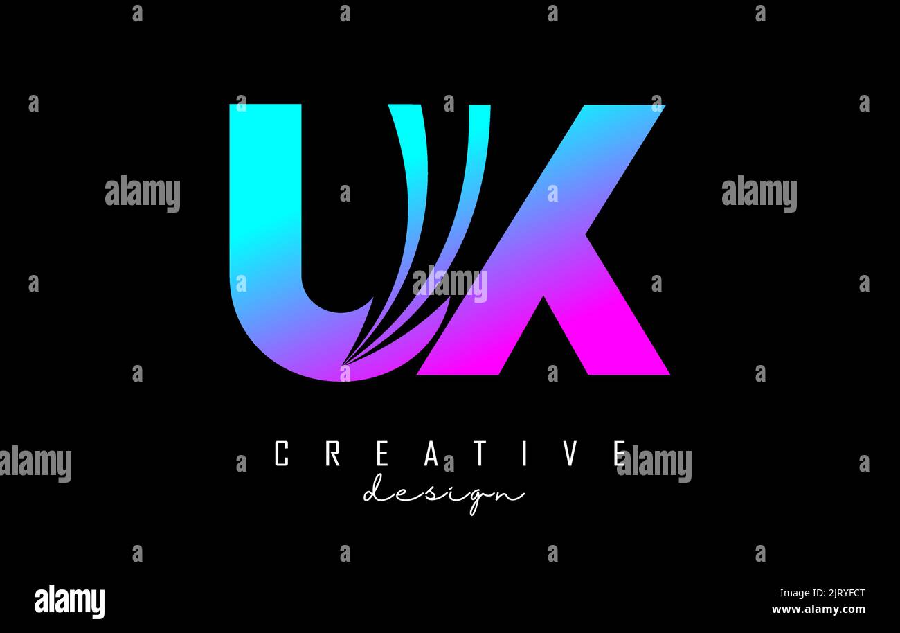 Creative colorful letter UX u x logo with leading lines and road ...
