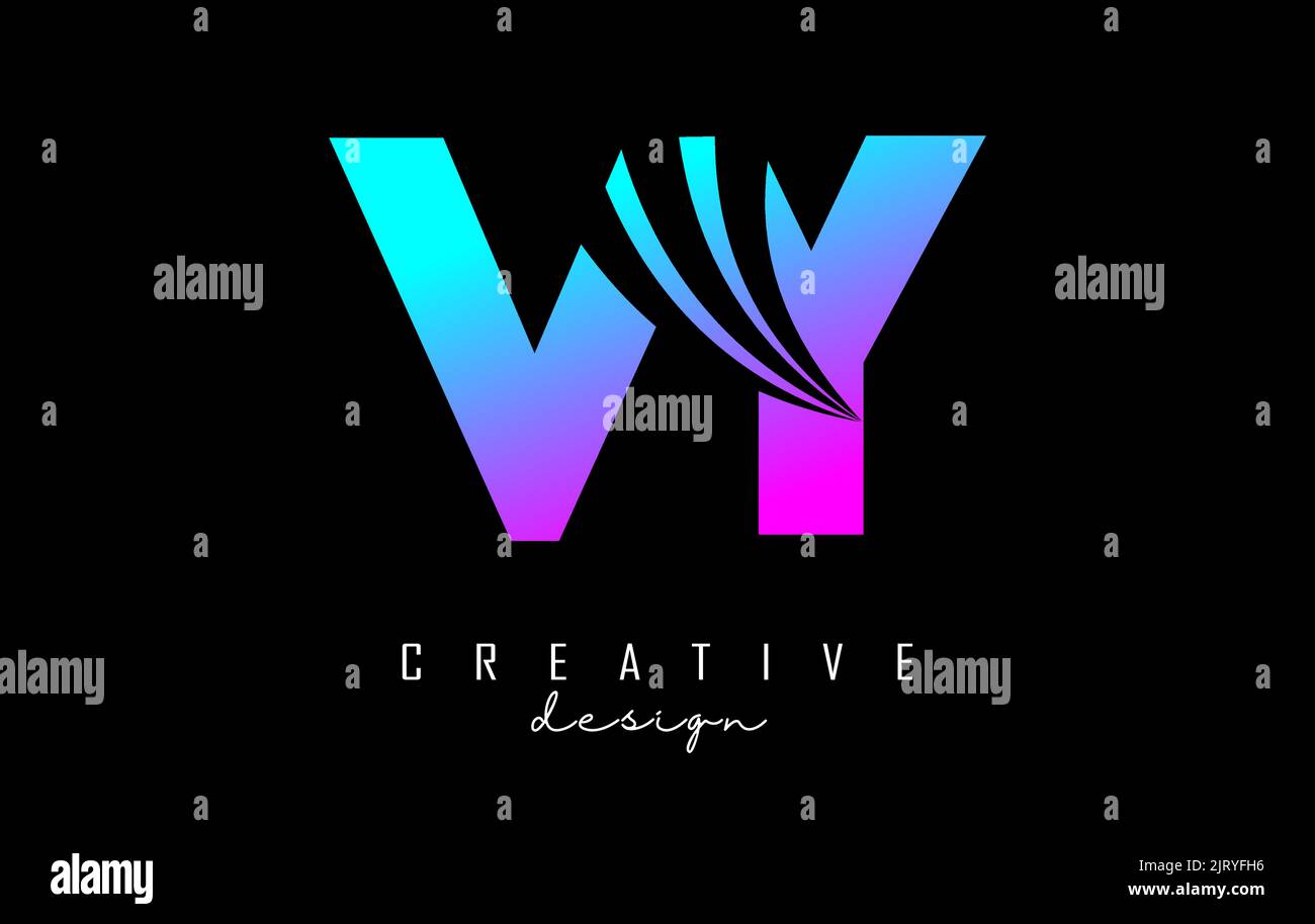 Creative colorful letter VY v y logo with leading lines and road ...