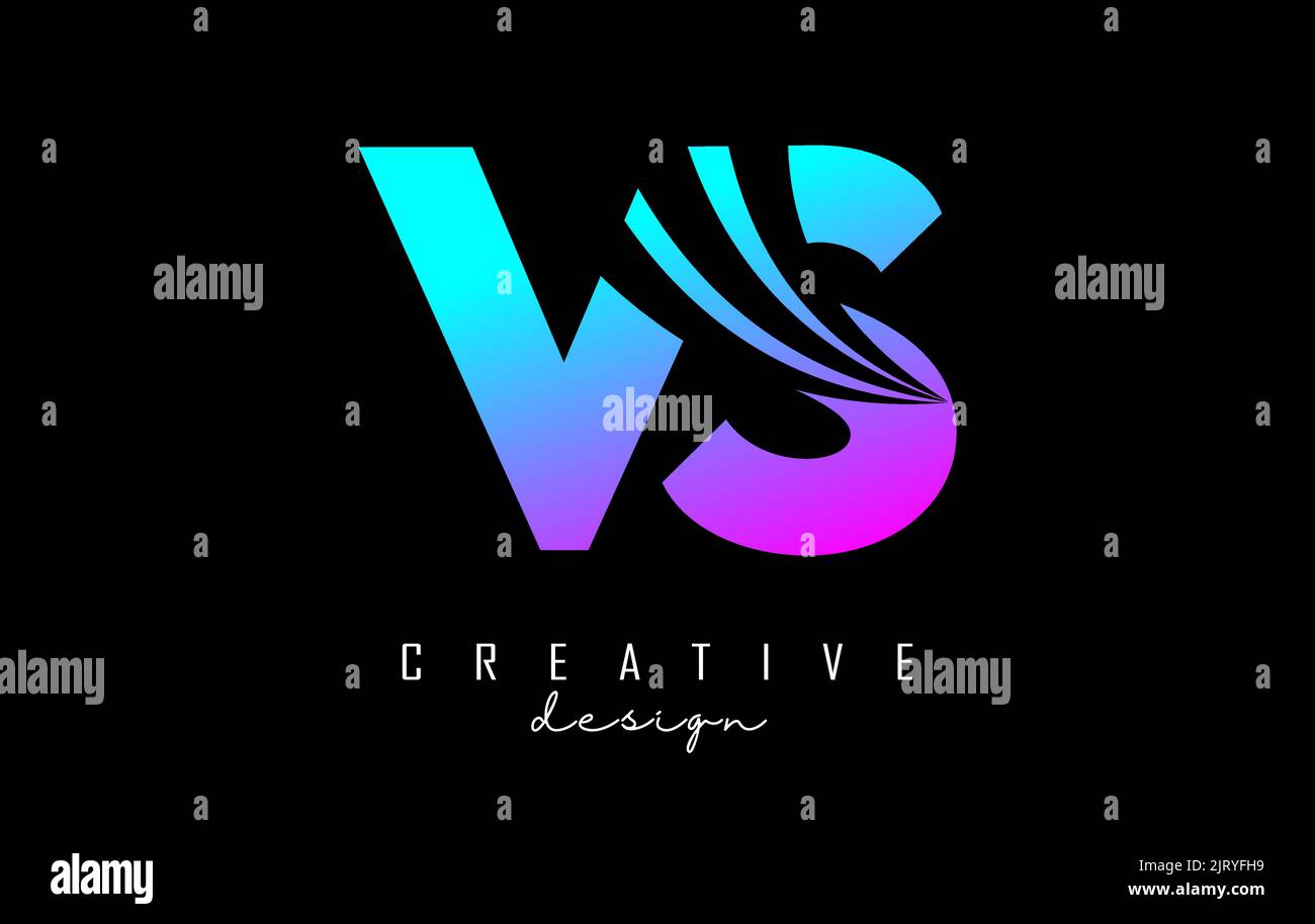 Creative colorful letter VS v s logo with leading lines and road ...