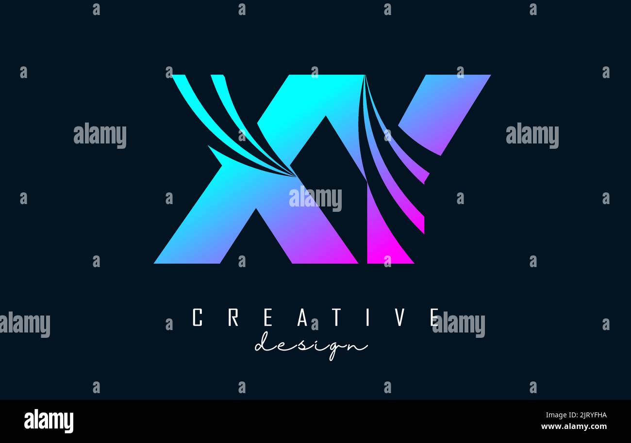 Creative colorful pink and blue letter XY x y logo with leading lines ...