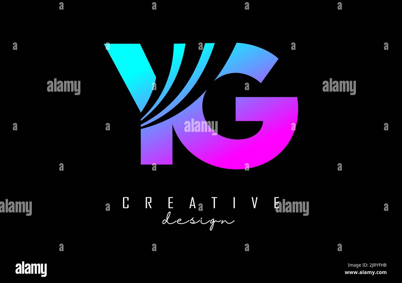 Creative colorful pink and blue letter YG y g logo with leading lines ...