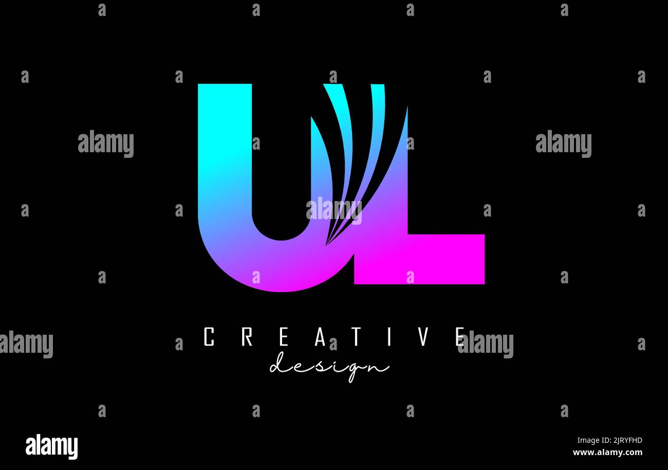 Creative colorful letter UL u l logo with leading lines and road ...