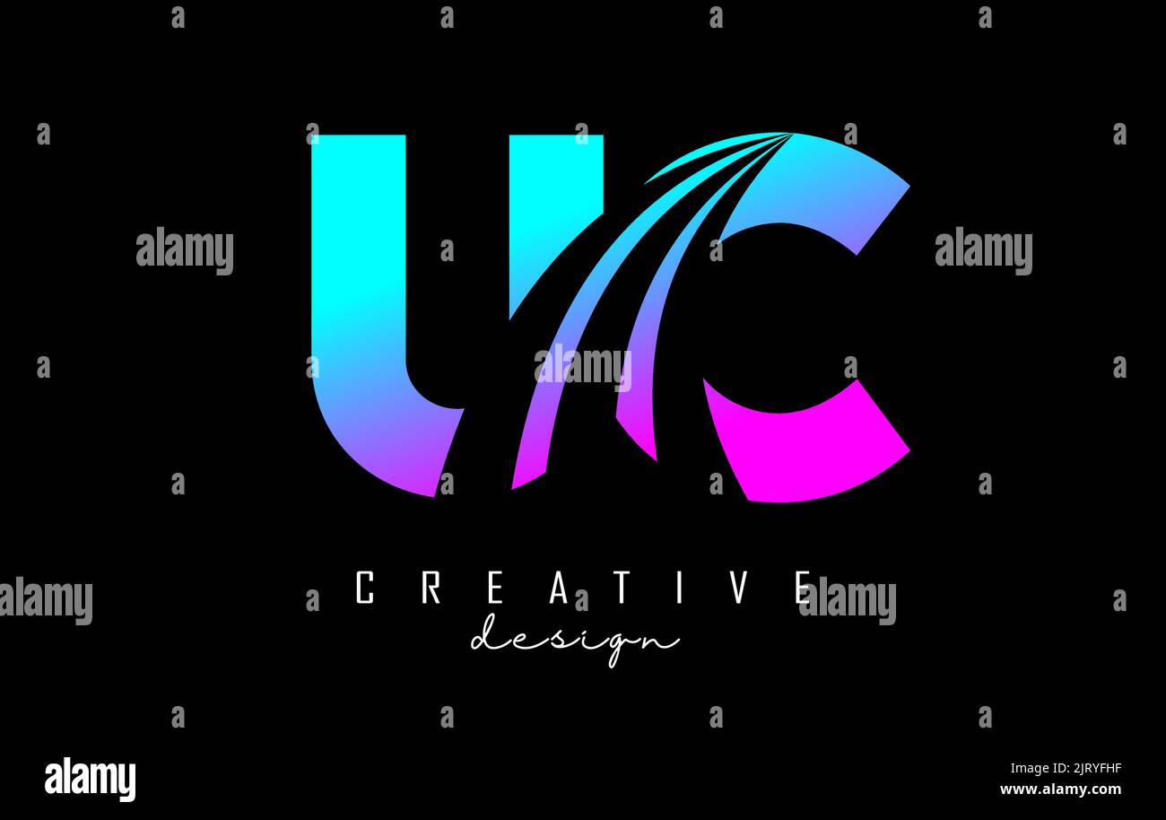 Creative colorful letter UC u c logo with leading lines and road ...
