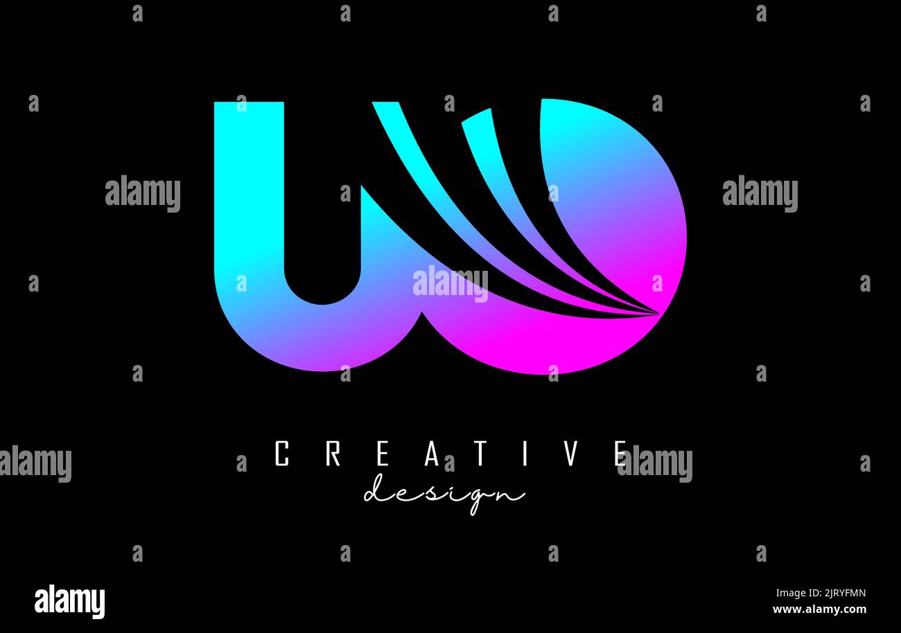 Creative colorful letter UO u o logo with leading lines and road ...
