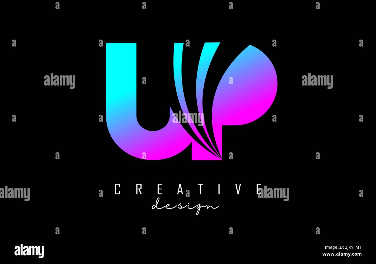 Creative colorful letter UP u p logo with leading lines and road ...
