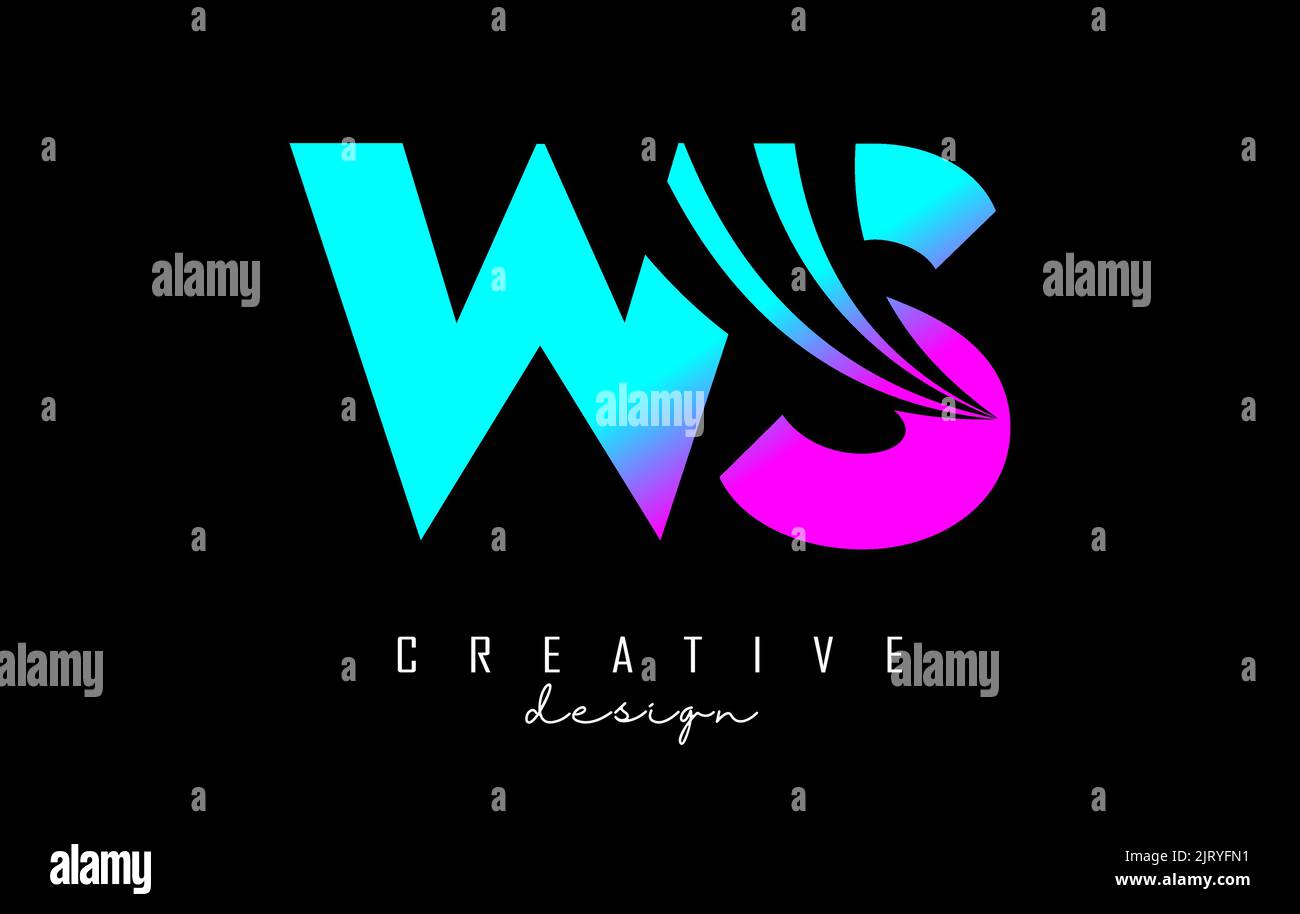 Creative colorful pink and blue letter WS w s logo with leading lines ...