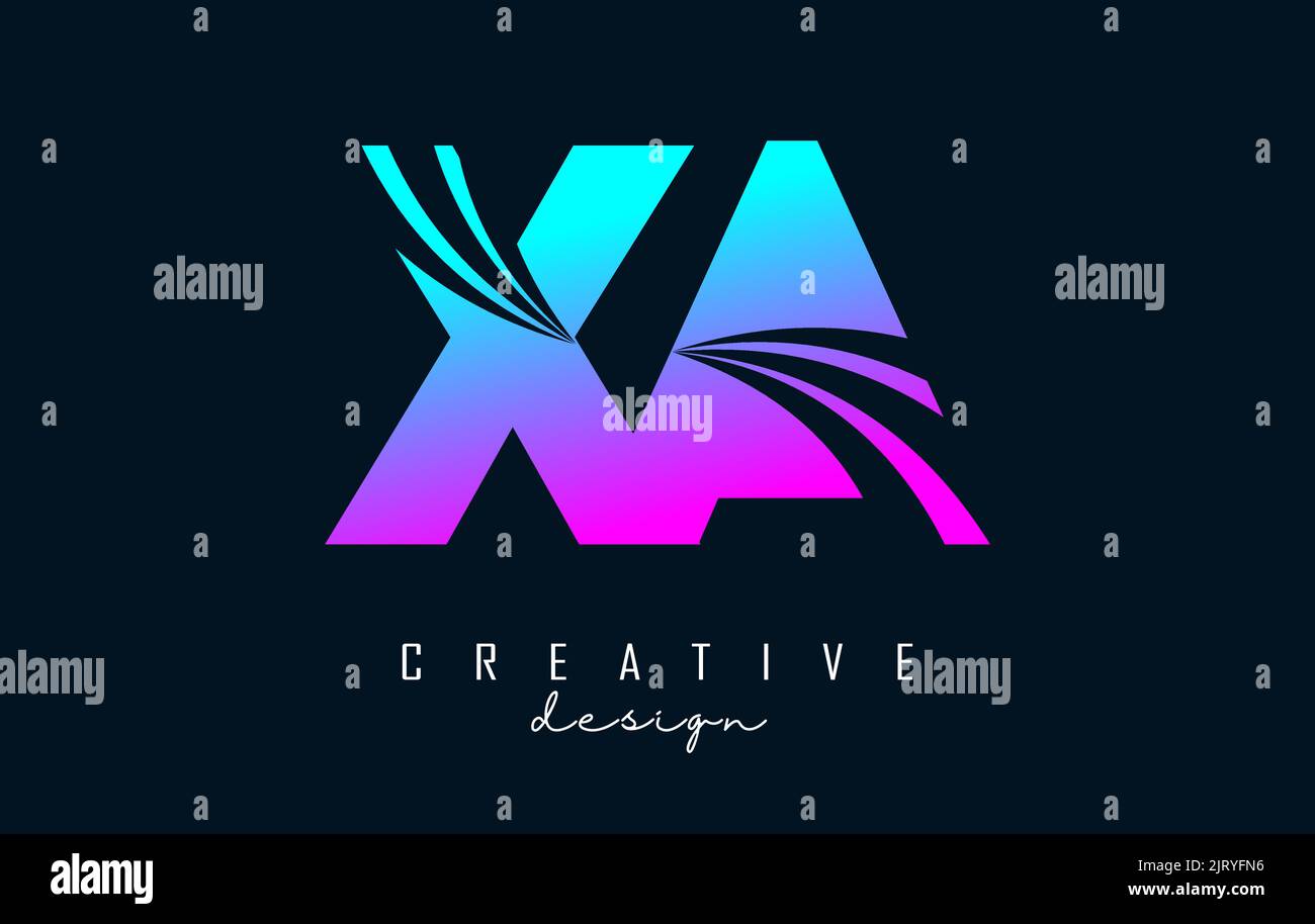 Creative colorful pink and blue letter XA x a logo with leading lines ...