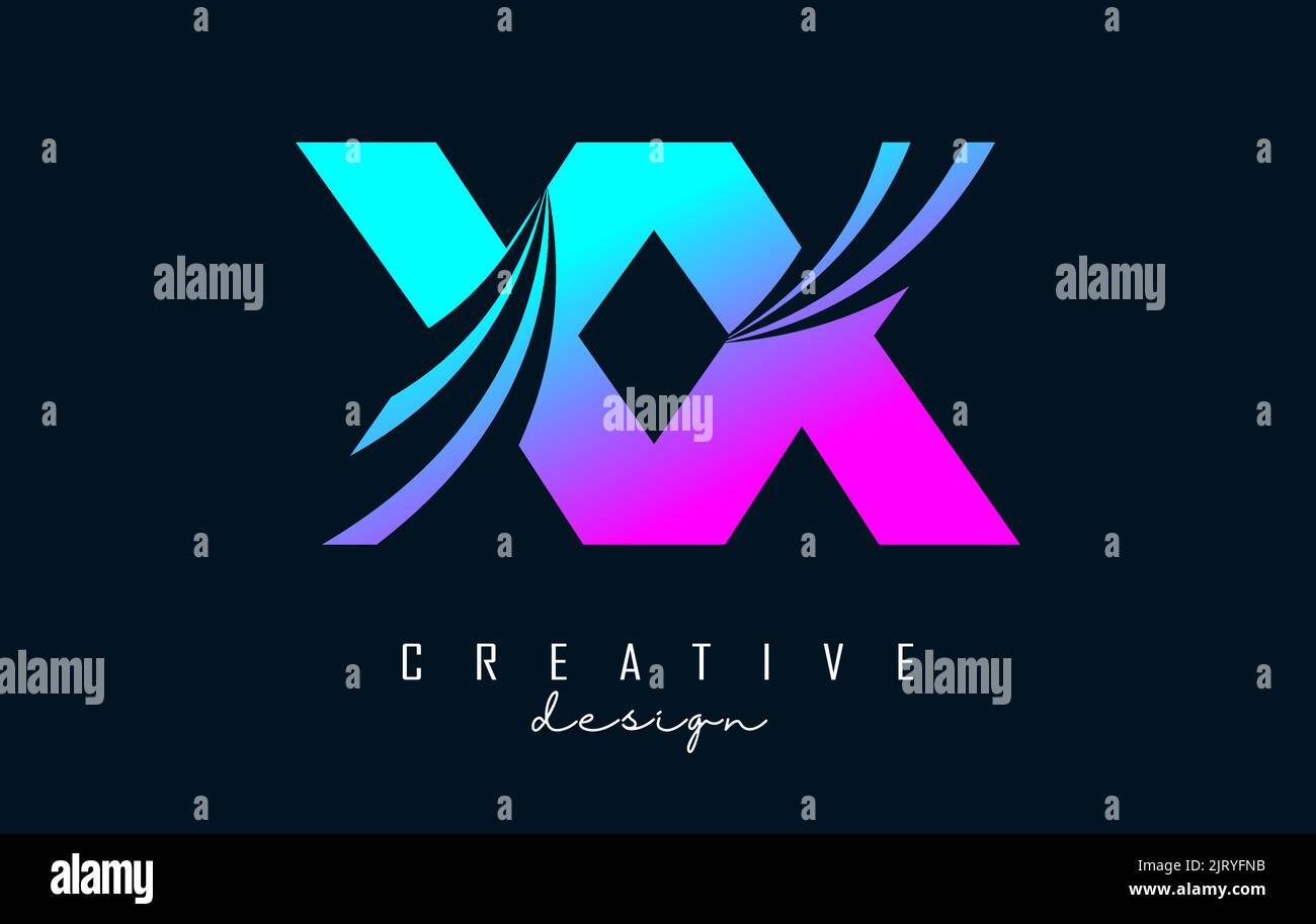 Creative colorful pink and blue letter XX x logo with leading lines and ...
