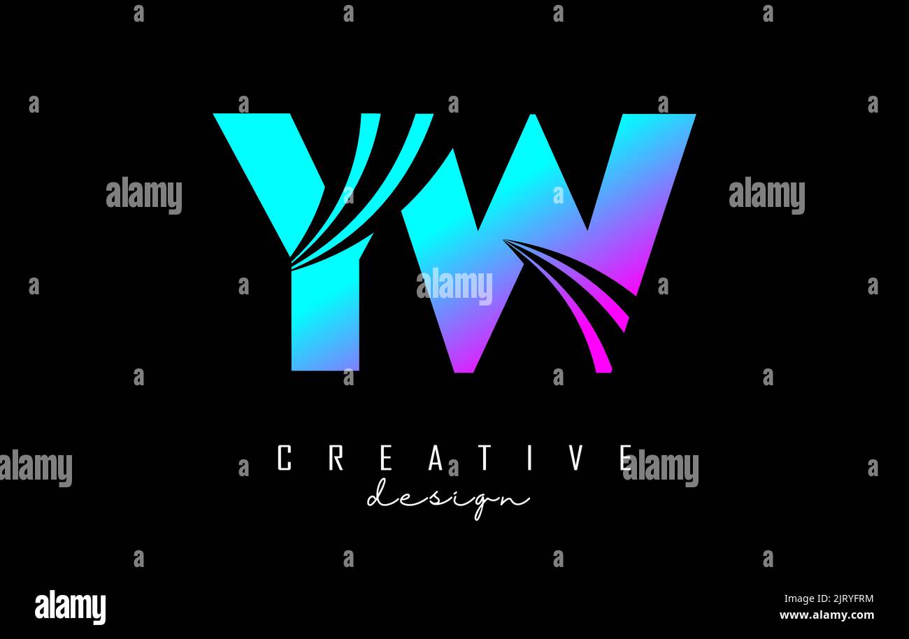 Creative colorful pink and blue letter YW y w logo with leading lines ...