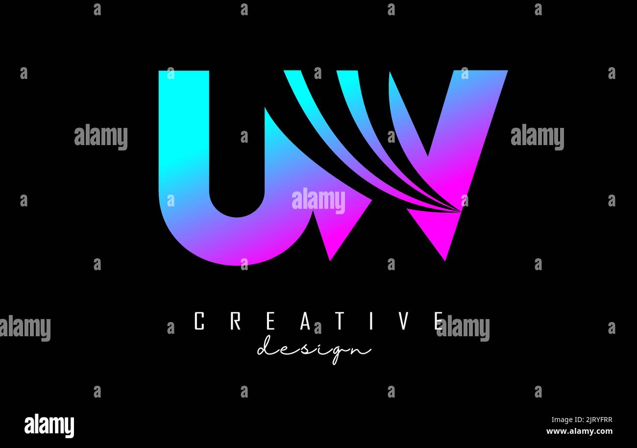 Creative colorful letter UW u w logo with leading lines and road ...