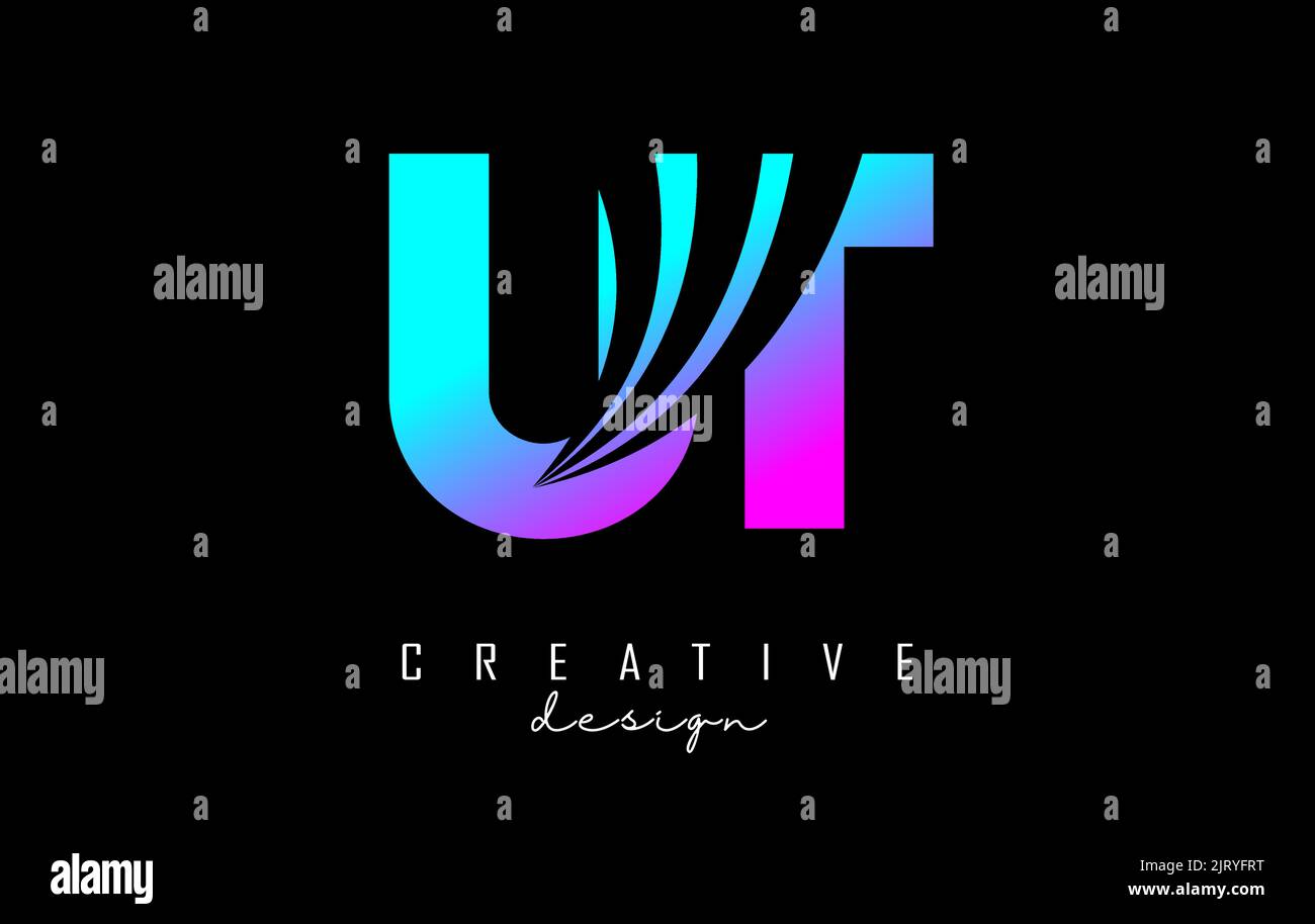 Creative colorful letter UT u T logo with leading lines and road ...