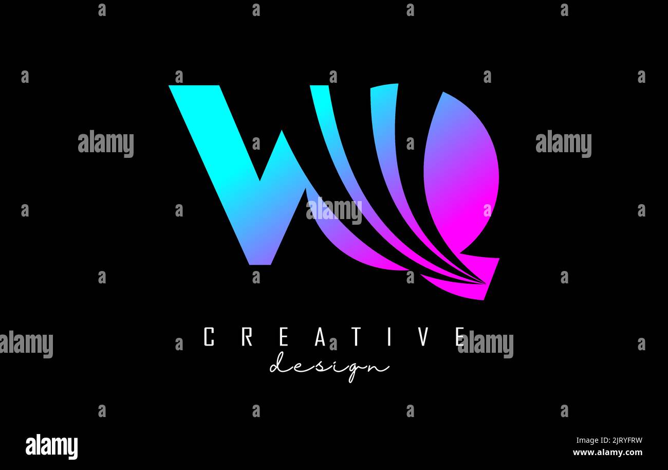 Creative colorful letter VQ v q logo with leading lines and road ...
