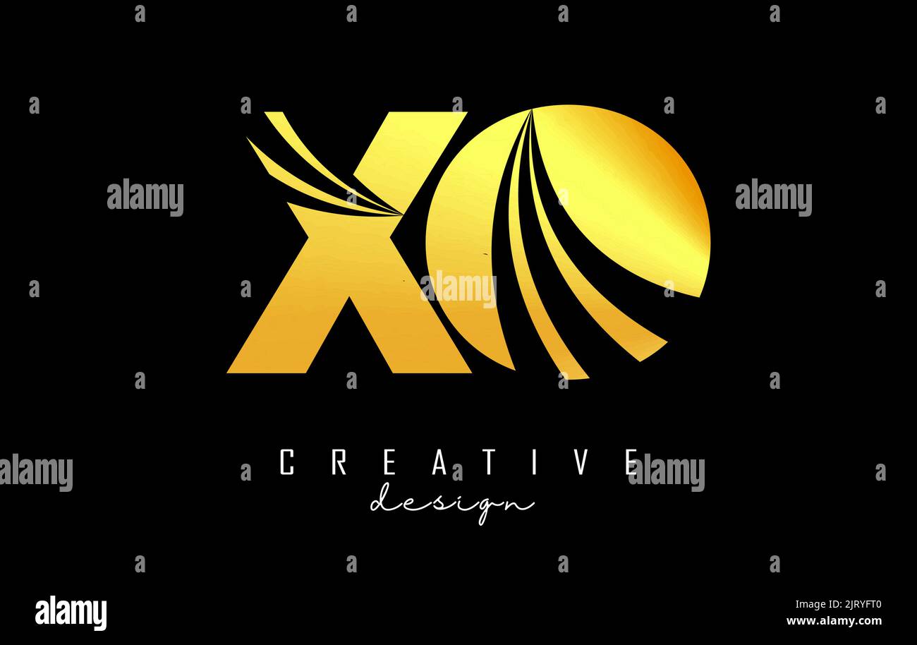 Creative gold letter XO x o logo with leading lines and road concept ...